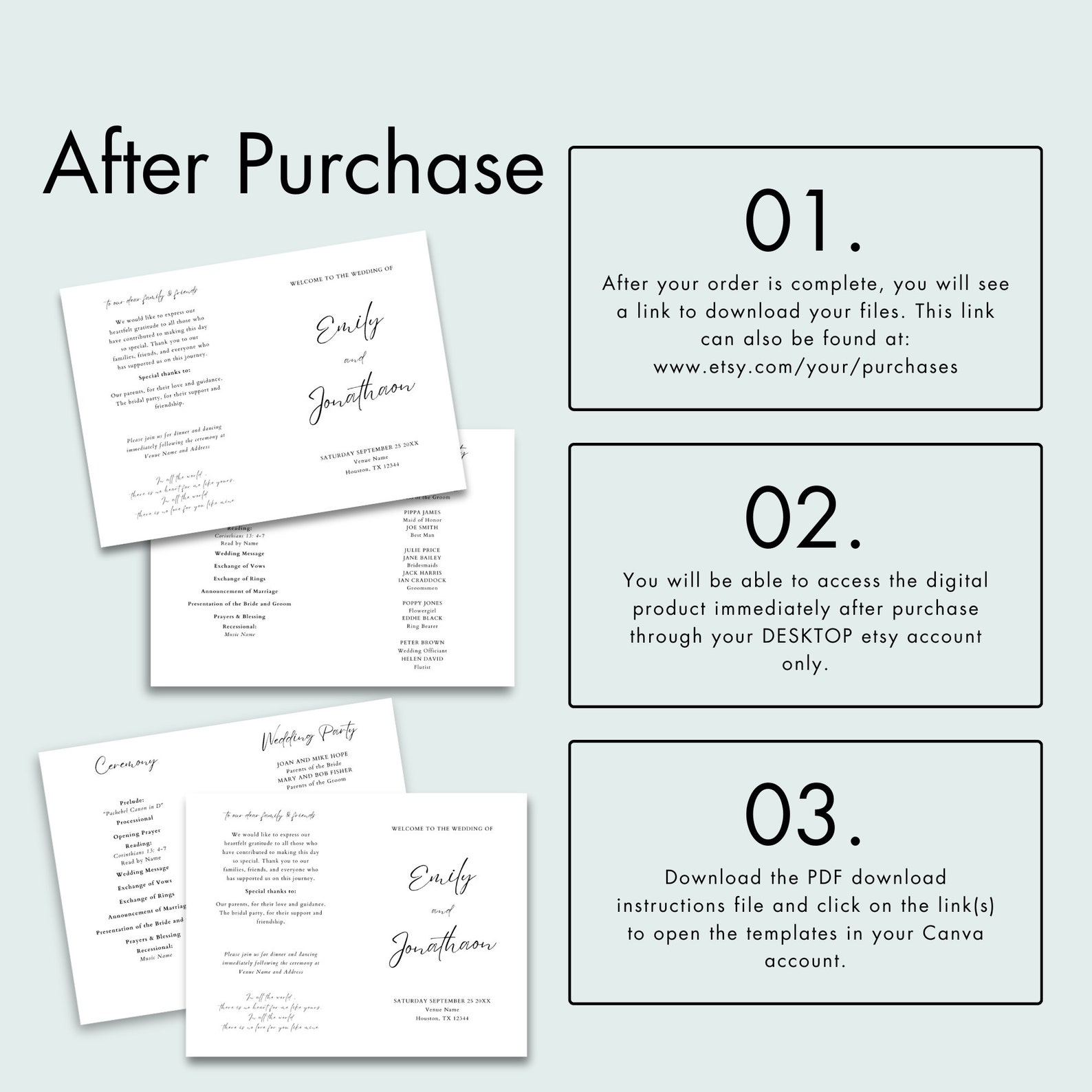 Printable Church Wedding Folded Program Canva Template, INSTANT ...