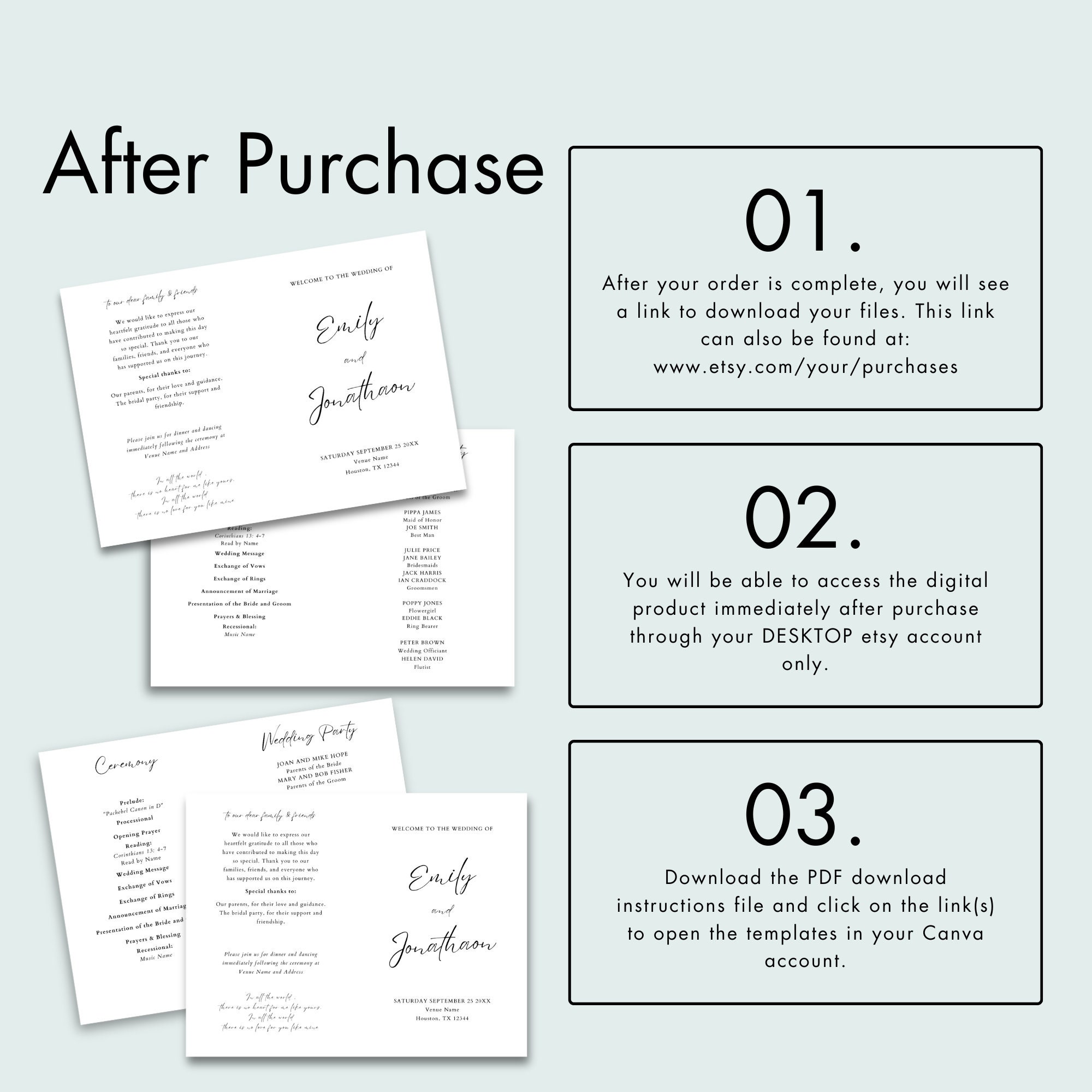 Printable Church Wedding Folded Program Canva Template, INSTANT ...