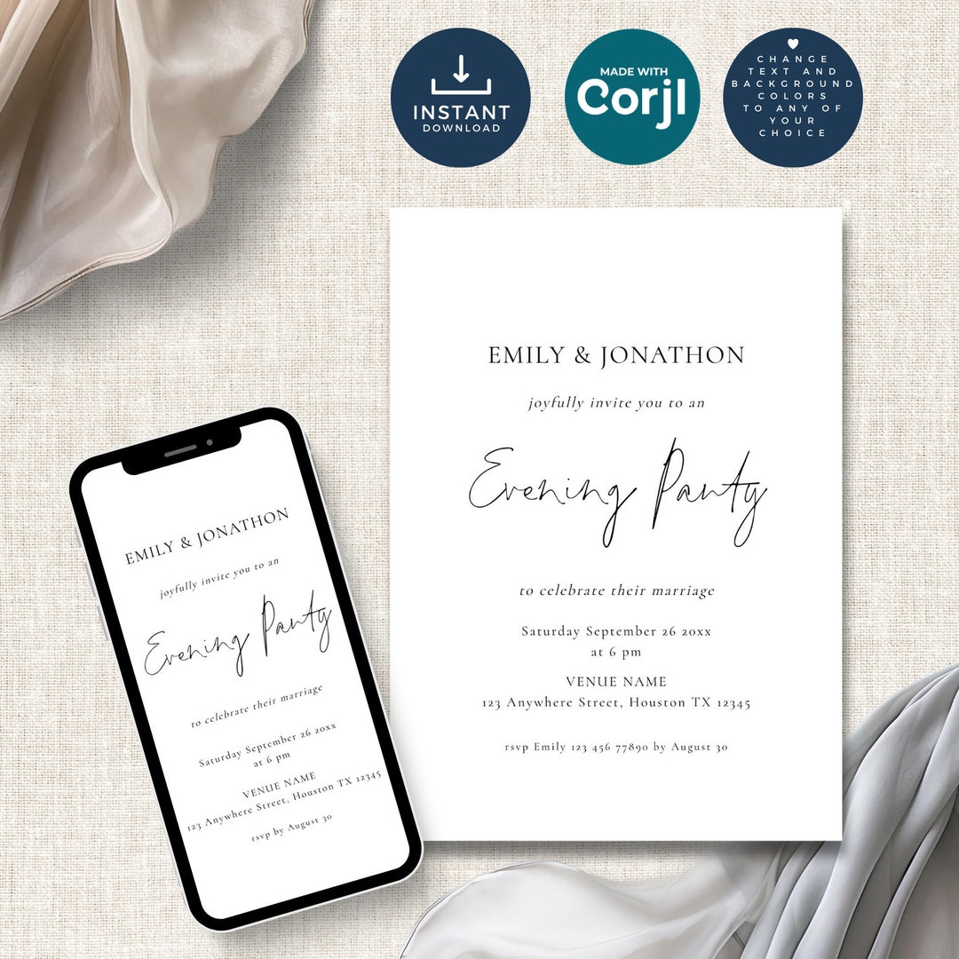 Wedding Evening Party Invitation Template, Printable INSTANT DOWNLOAD ...