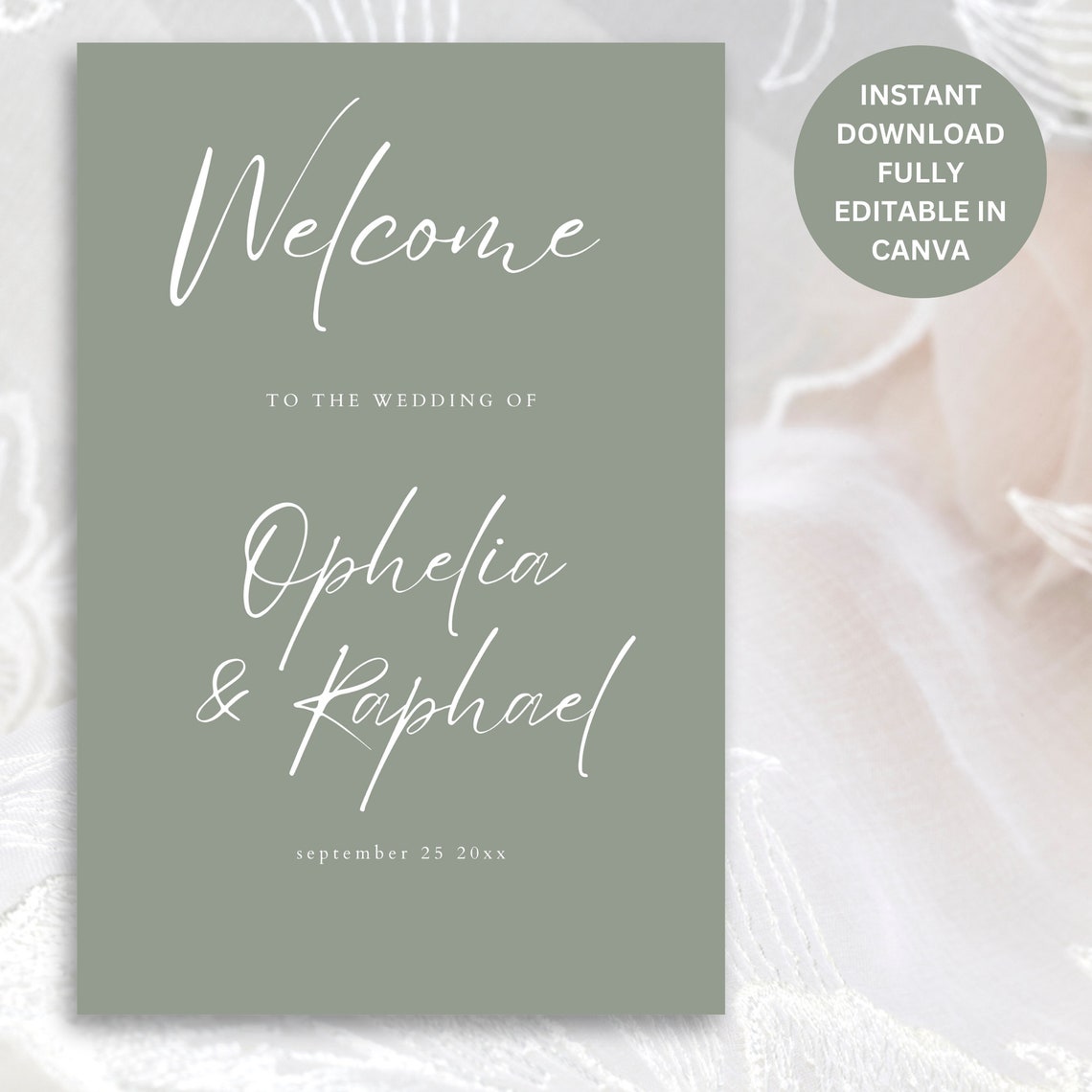 Welcome to Wedding Sign Sage Green Printable, INSTANT DOWNLOAD ...