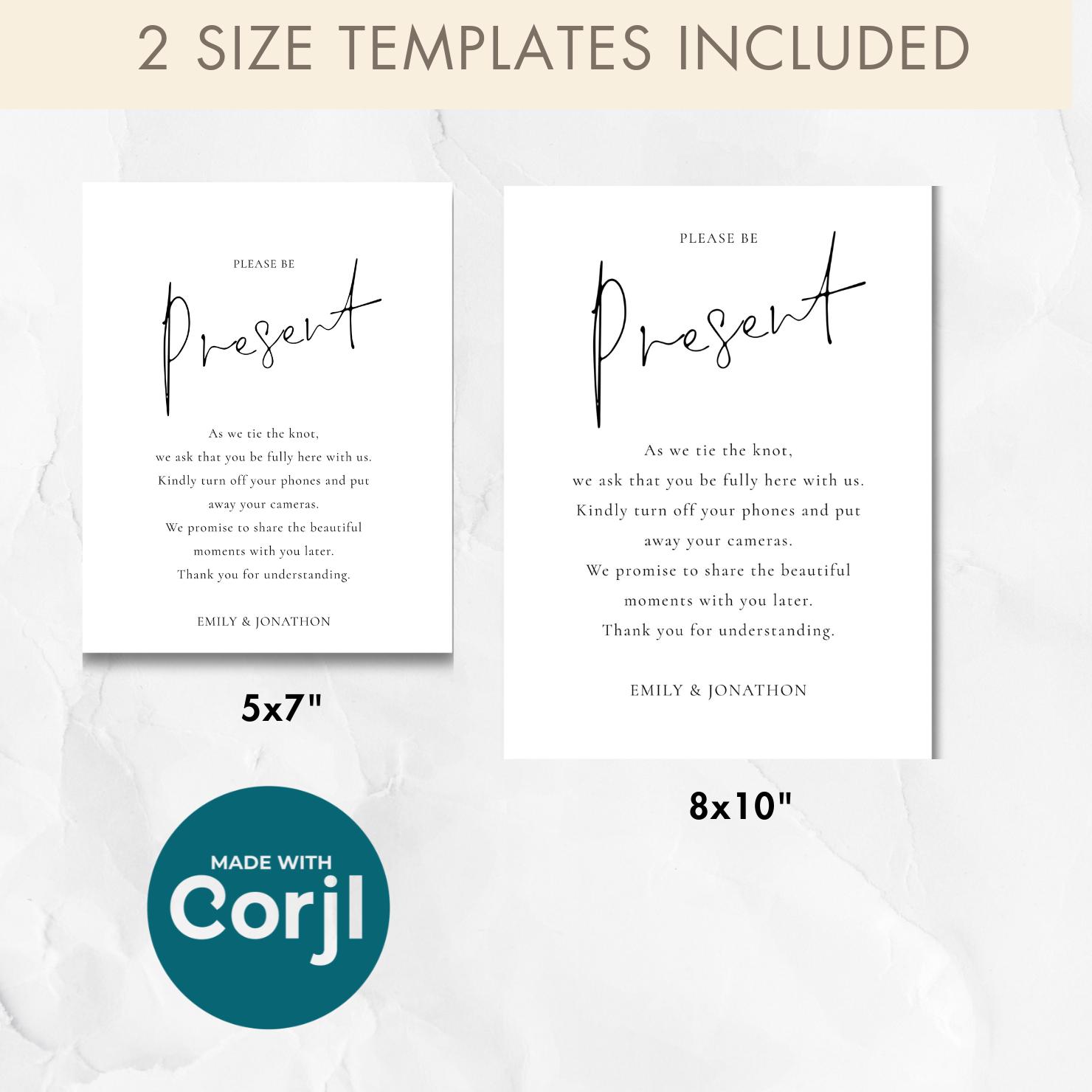 Wedding Sign Please Be Present, Table Signage Template, Printable ...