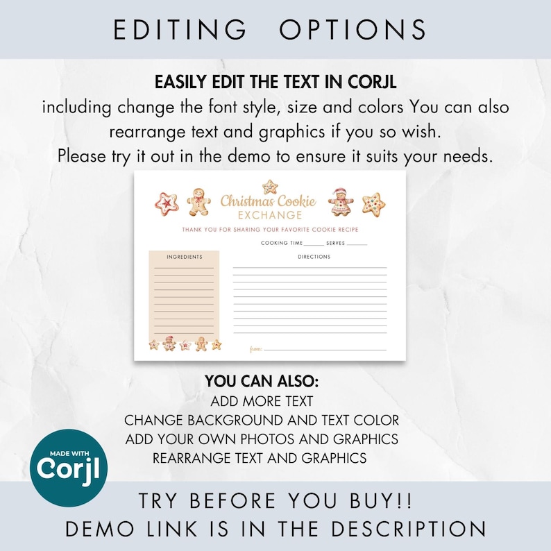 Christmas Cookie Recipe Card Template, INSTANT DOWNLOAD, Holiday ...