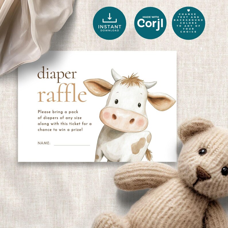 Holy Cow Baby Shower Diaper Raffle Card Template, INSTANT DOWNLOAD ...