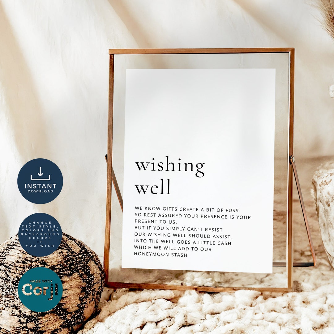 Minimalist Wedding Wishing Well Table Sign Template, Printable INSTANT ...