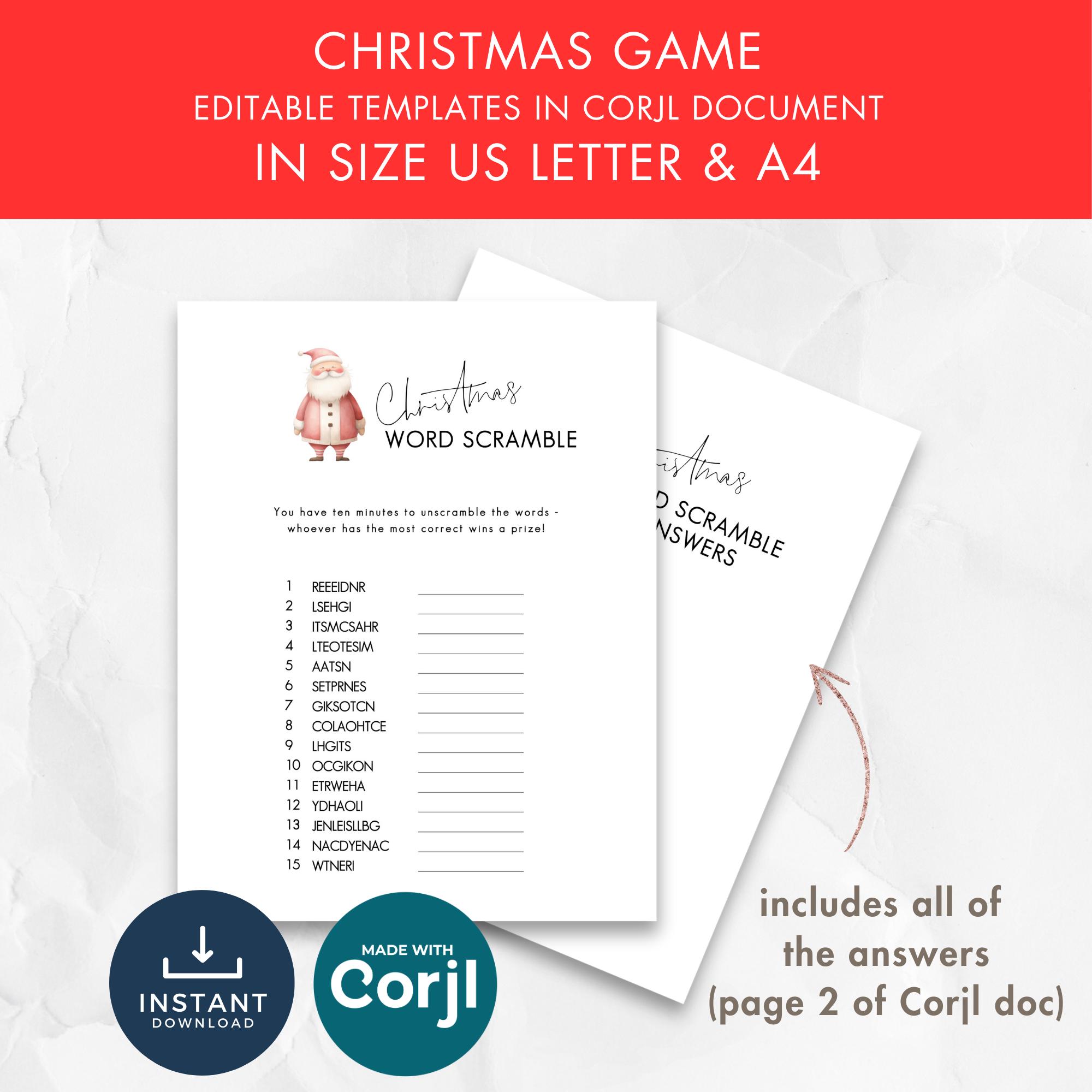 Christmas Word Scramble Game Template, Printable, INSTANT DOWNLOAD ...