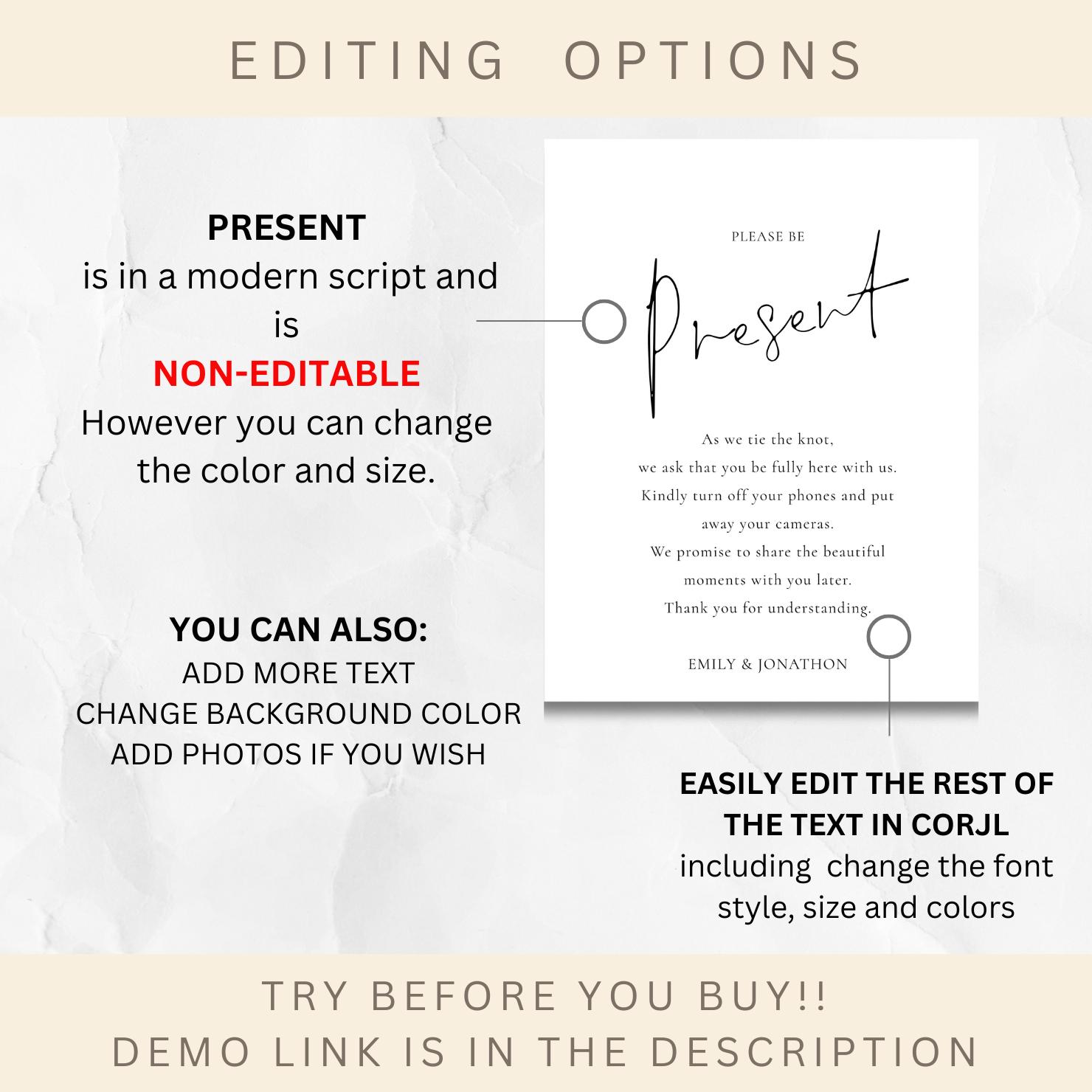 Wedding Sign Please Be Present, Table Signage Template, Printable ...