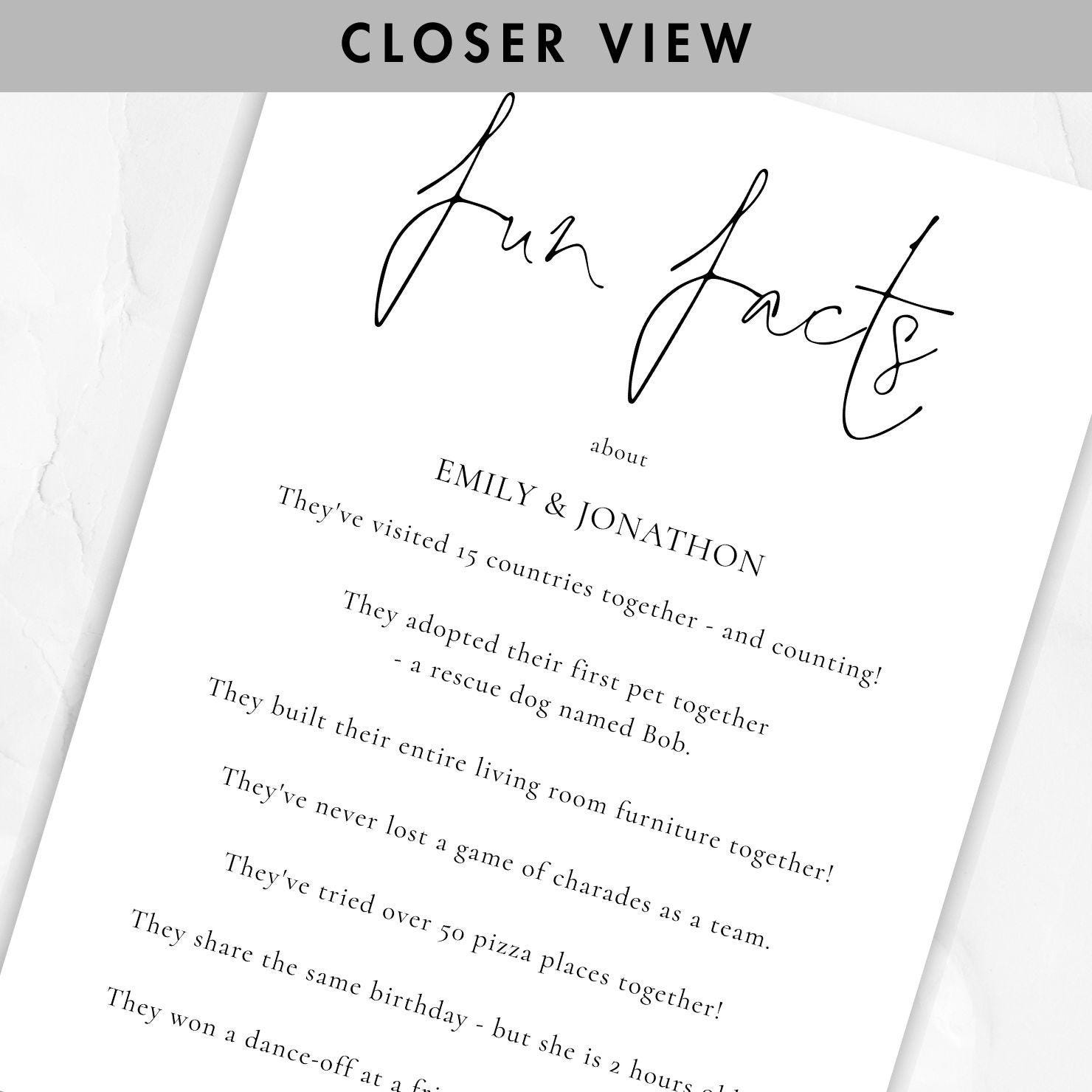 Wedding Fun Facts Sign, Printable, INSTANT DOWNLOAD, Newlyweds, About ...