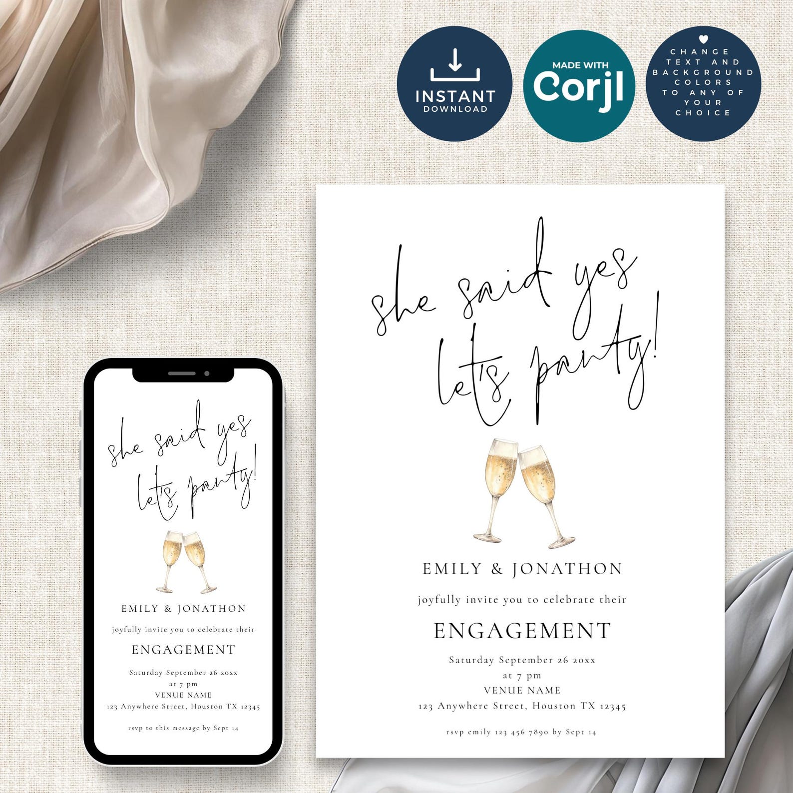 Engagement Invitation Template, Printable INSTANT DOWNLOAD, Electronic ...