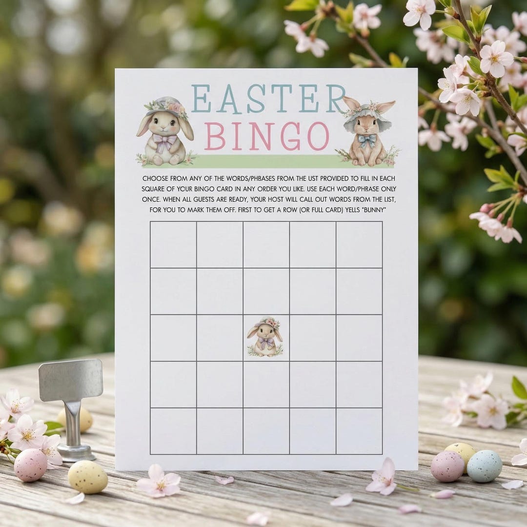 Bunny Easter Bingo Game, Printable Template (corjl Editable, Instant ...