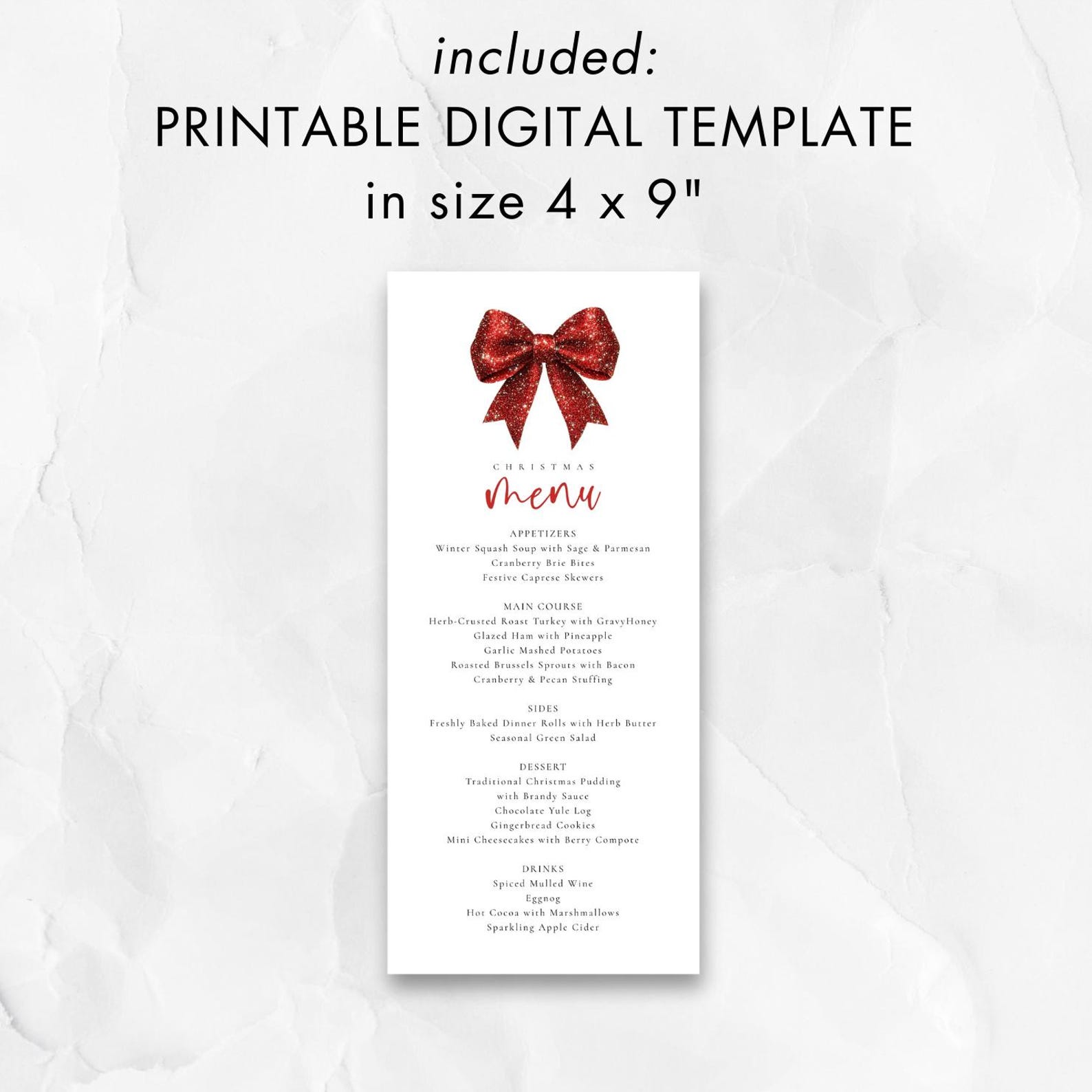 Christmas Party Menu, Template, Printable INSTANT DOWNLOAD, Sparkly Red ...