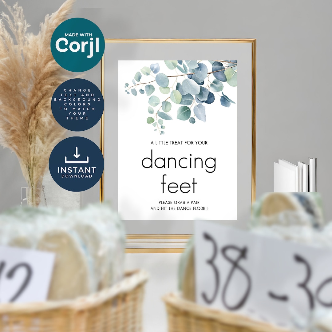 For Your Dancing Feet Sign Template, Eucalyptus Wedding, Printable ...