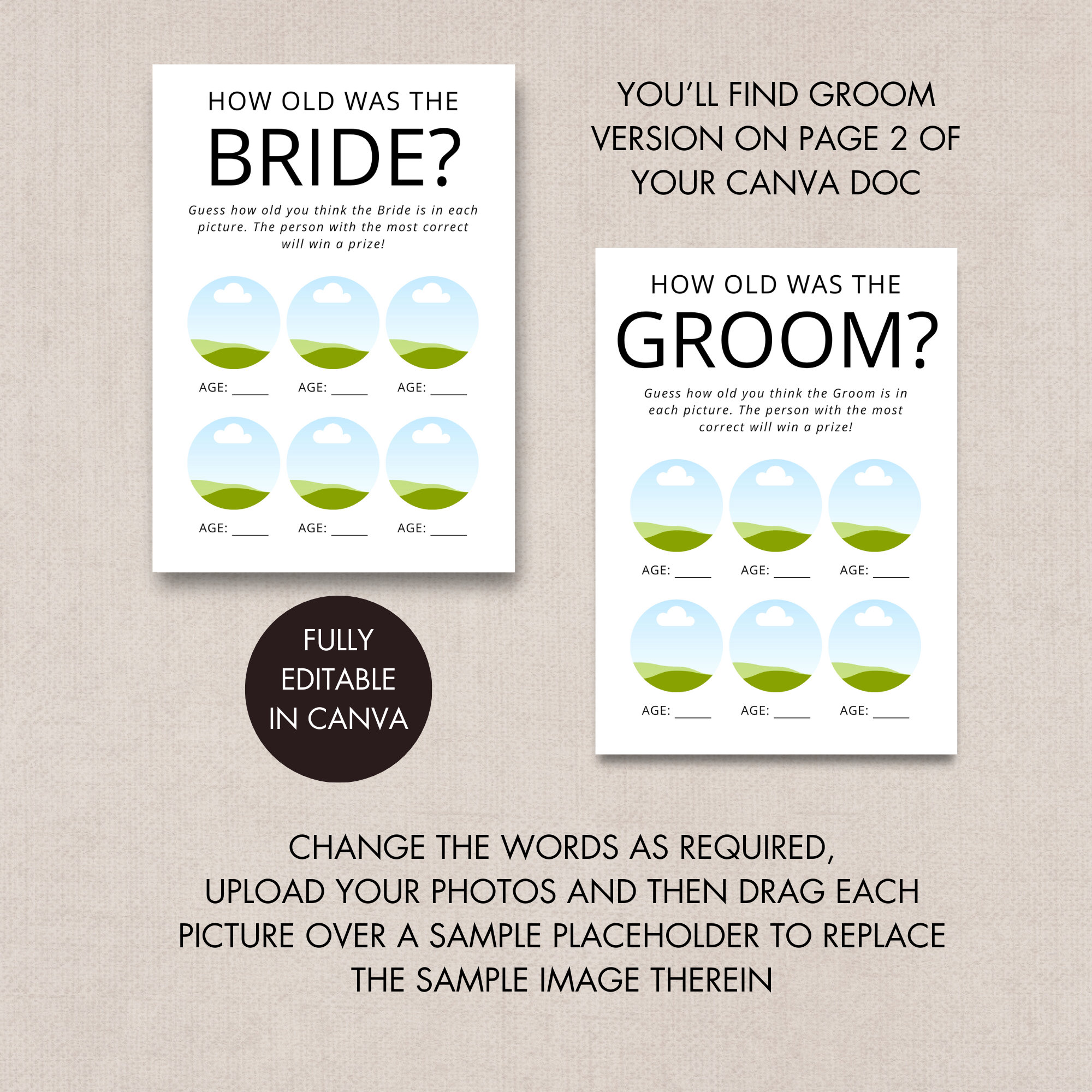 Guess Age of Bride and Groom, Photo Wedding Game, INSTANT DOWNLOAD ...