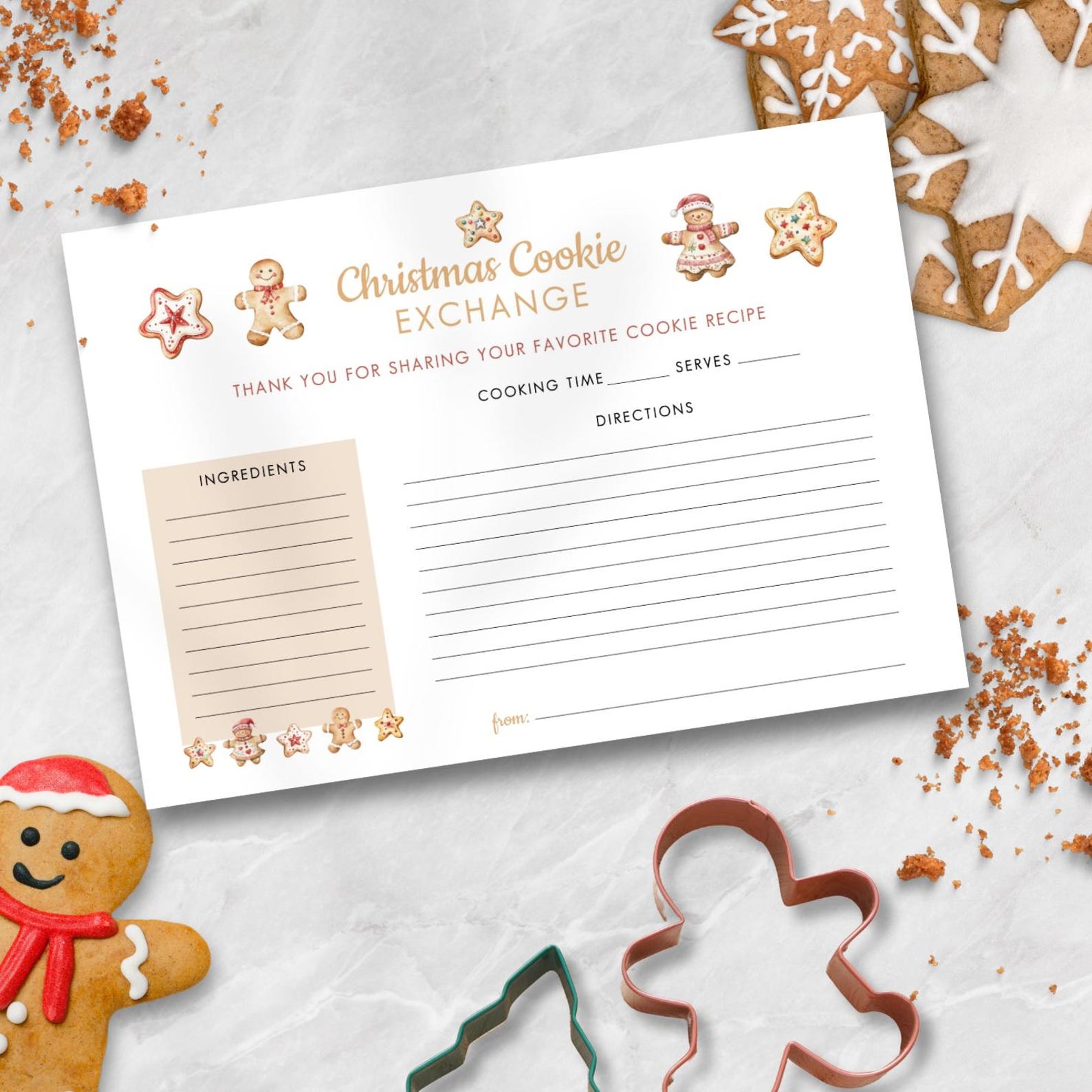Christmas Cookie Recipe Card Template, INSTANT DOWNLOAD, Holiday ...