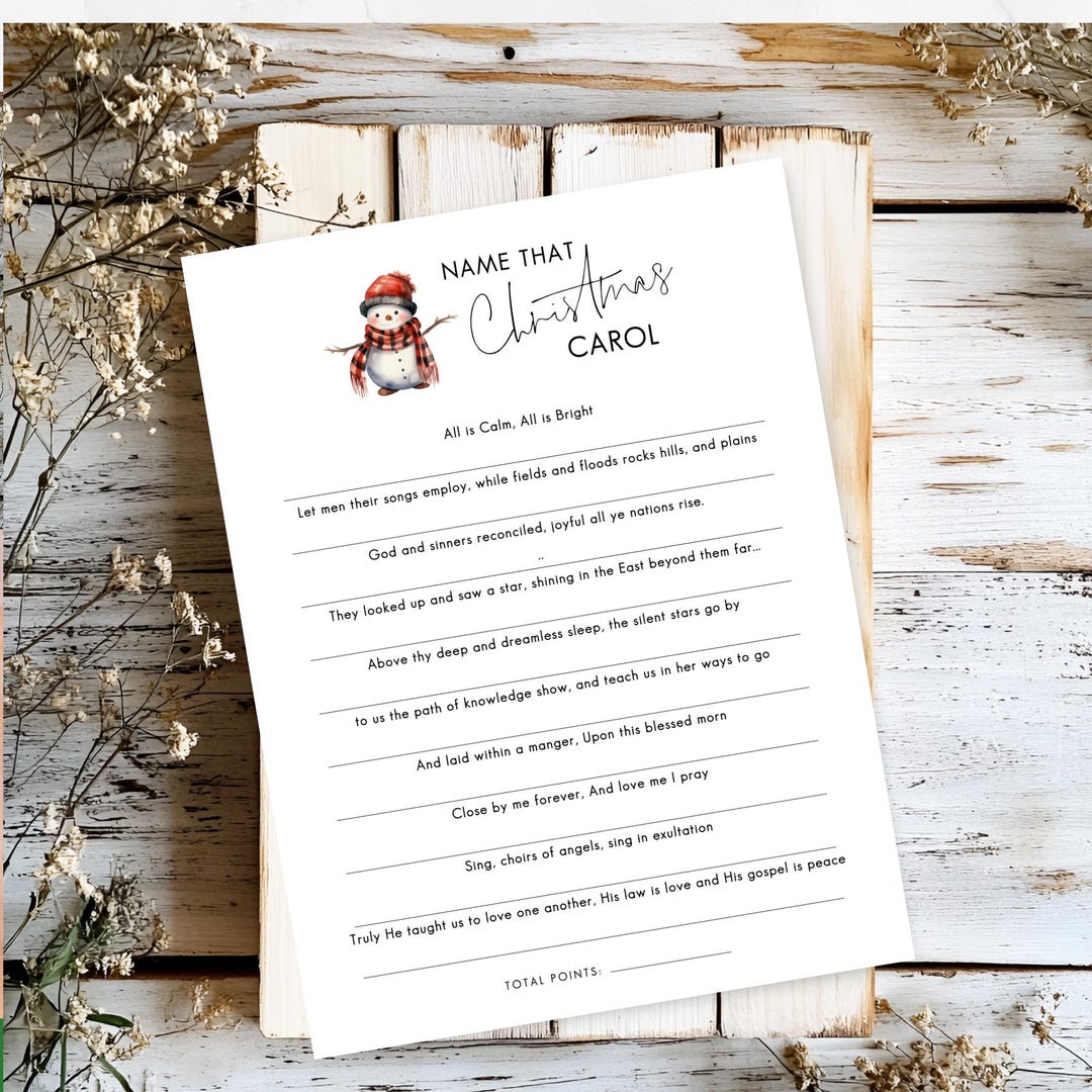 Christmas Carol Game Template, Printable, INSTANT DOWNLOAD, Cute ...