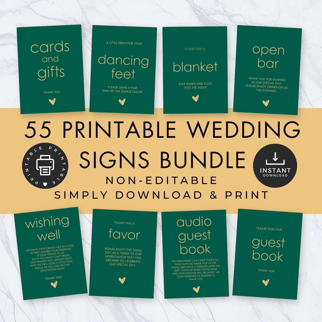 Minimalist Wedding Signs Emerald Green and Gold Bundle INSTANT DOWNLOAD ...