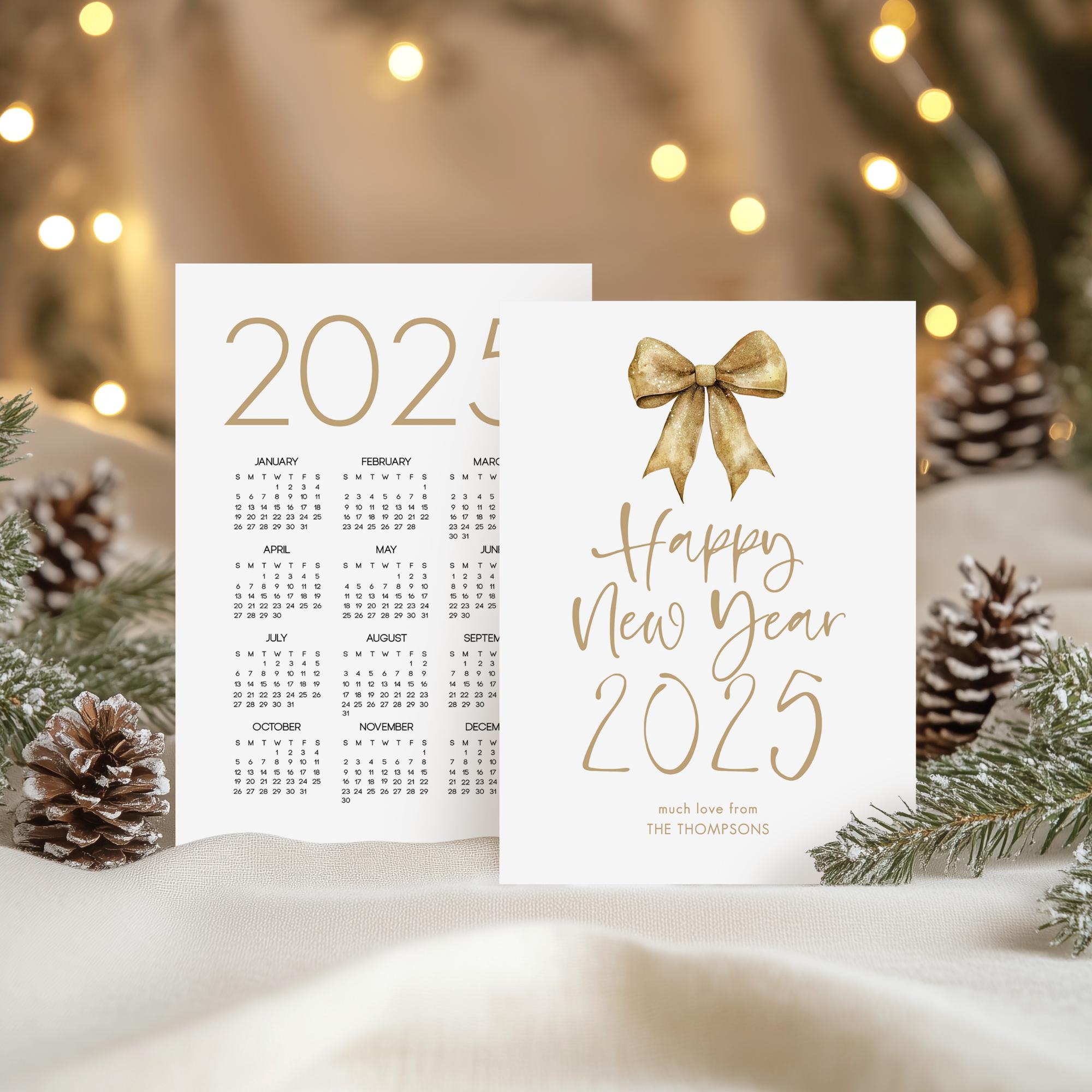 Happy New Year 2025 Calendar Greeting Card Template, Printable INSTANT ...