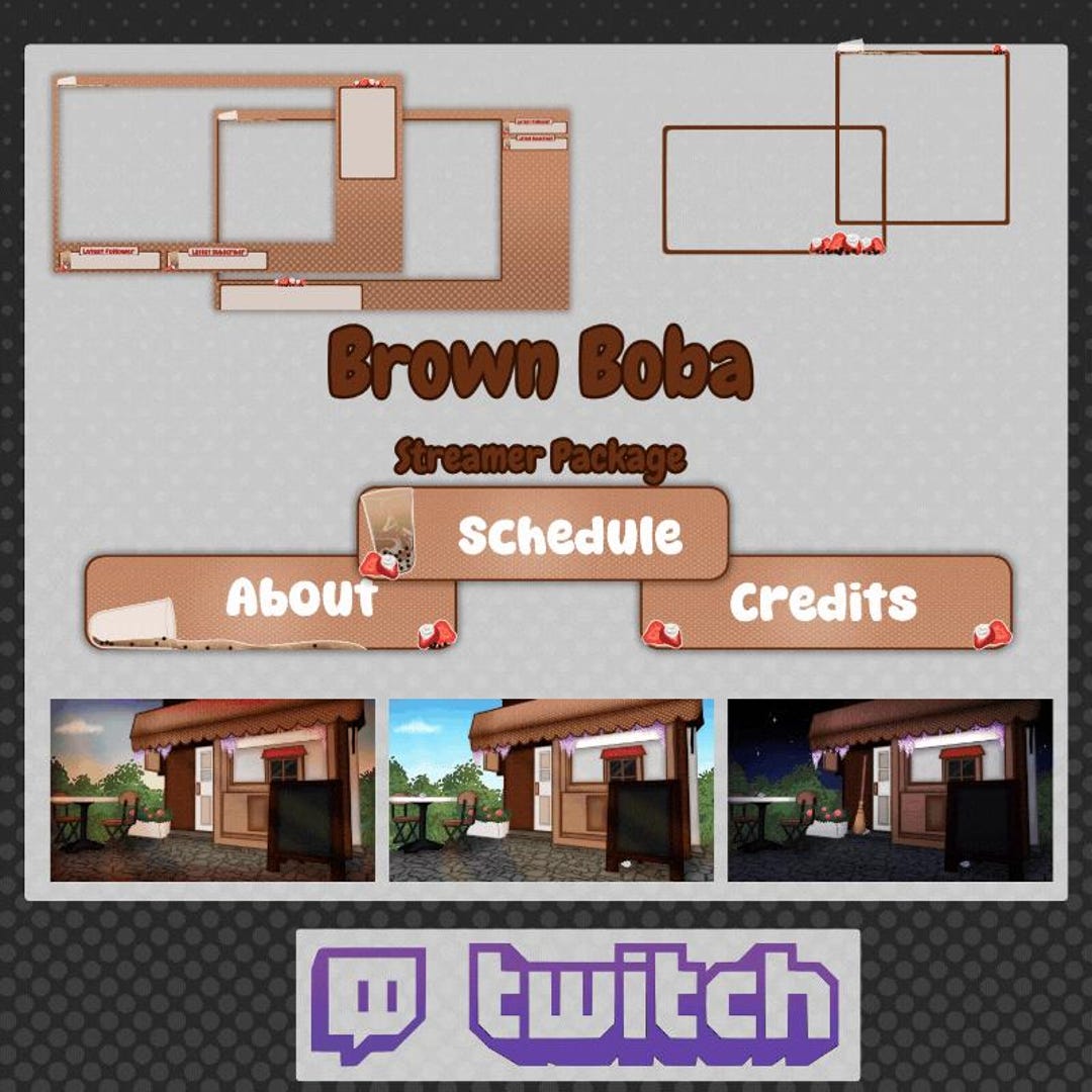 Brown Strawberry Boba Streamer Package | Cozy Café Vibes for Your ...