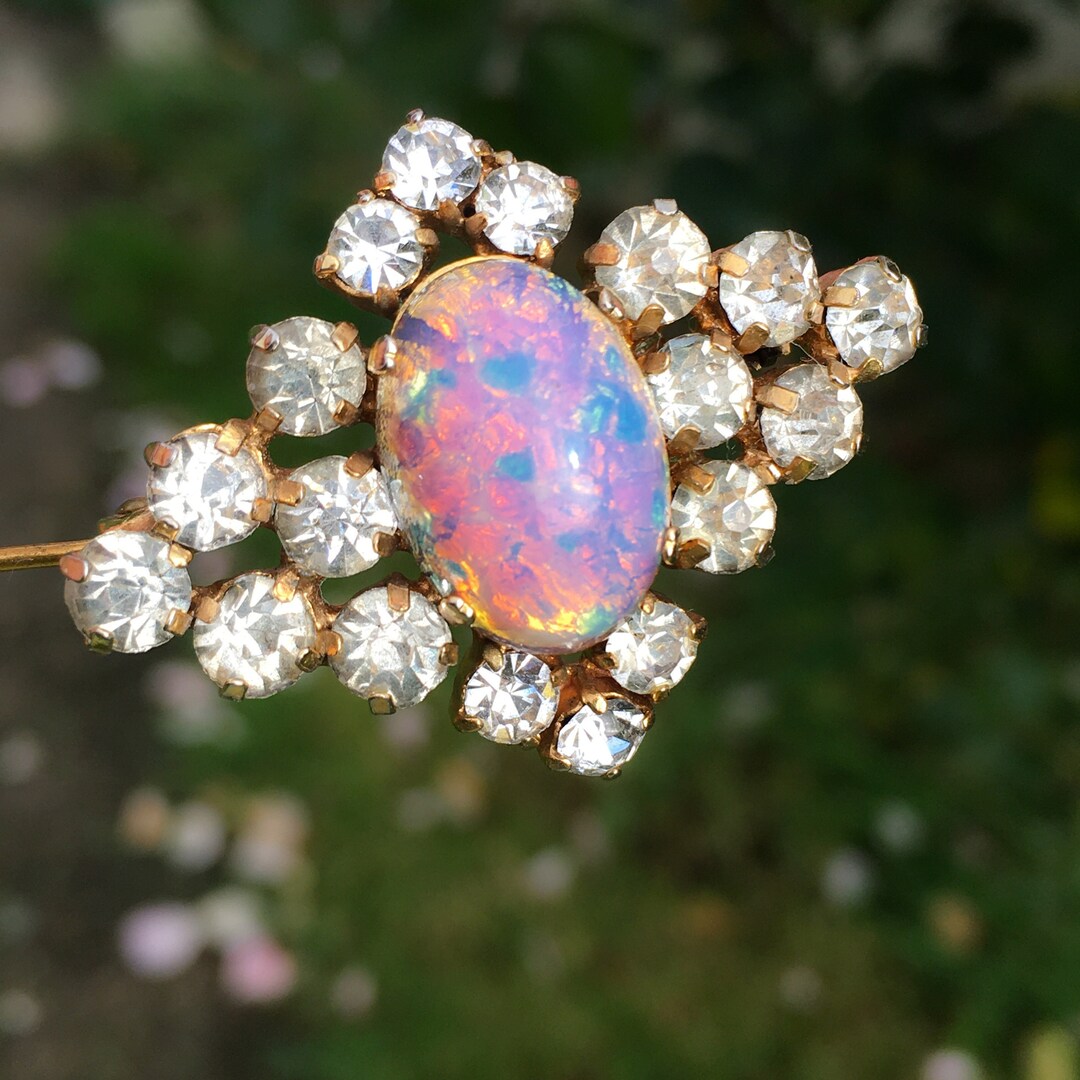 Broche vintage en verre opale rempli dor - Etsy France