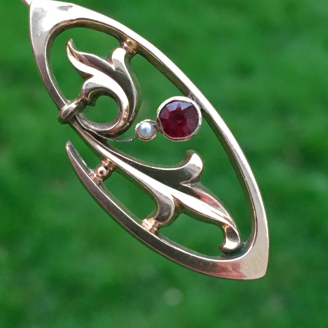 Antique Gold Filled Garnet Pearl Pin - Etsy