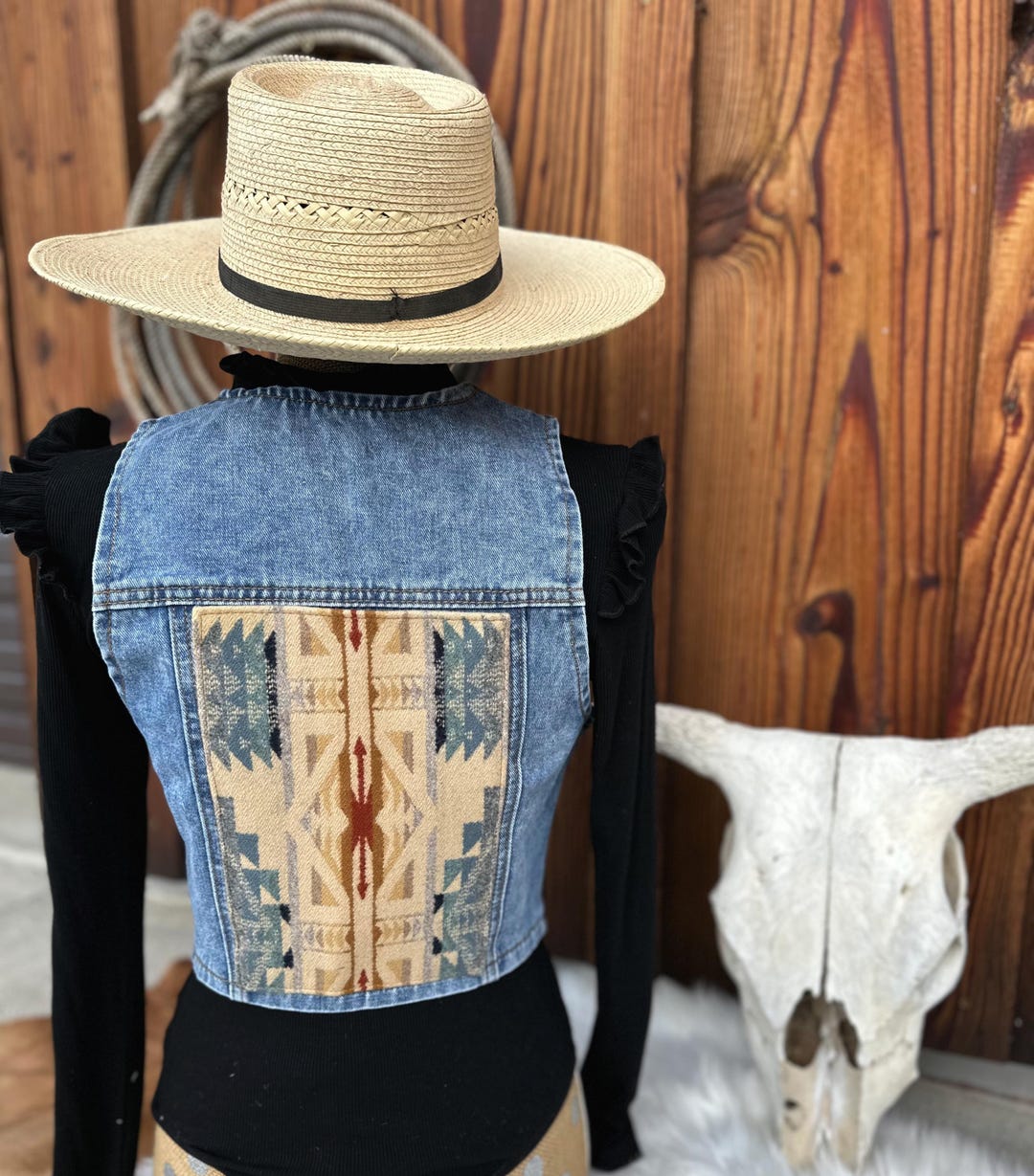 Denim & Wool Western Vest - Etsy