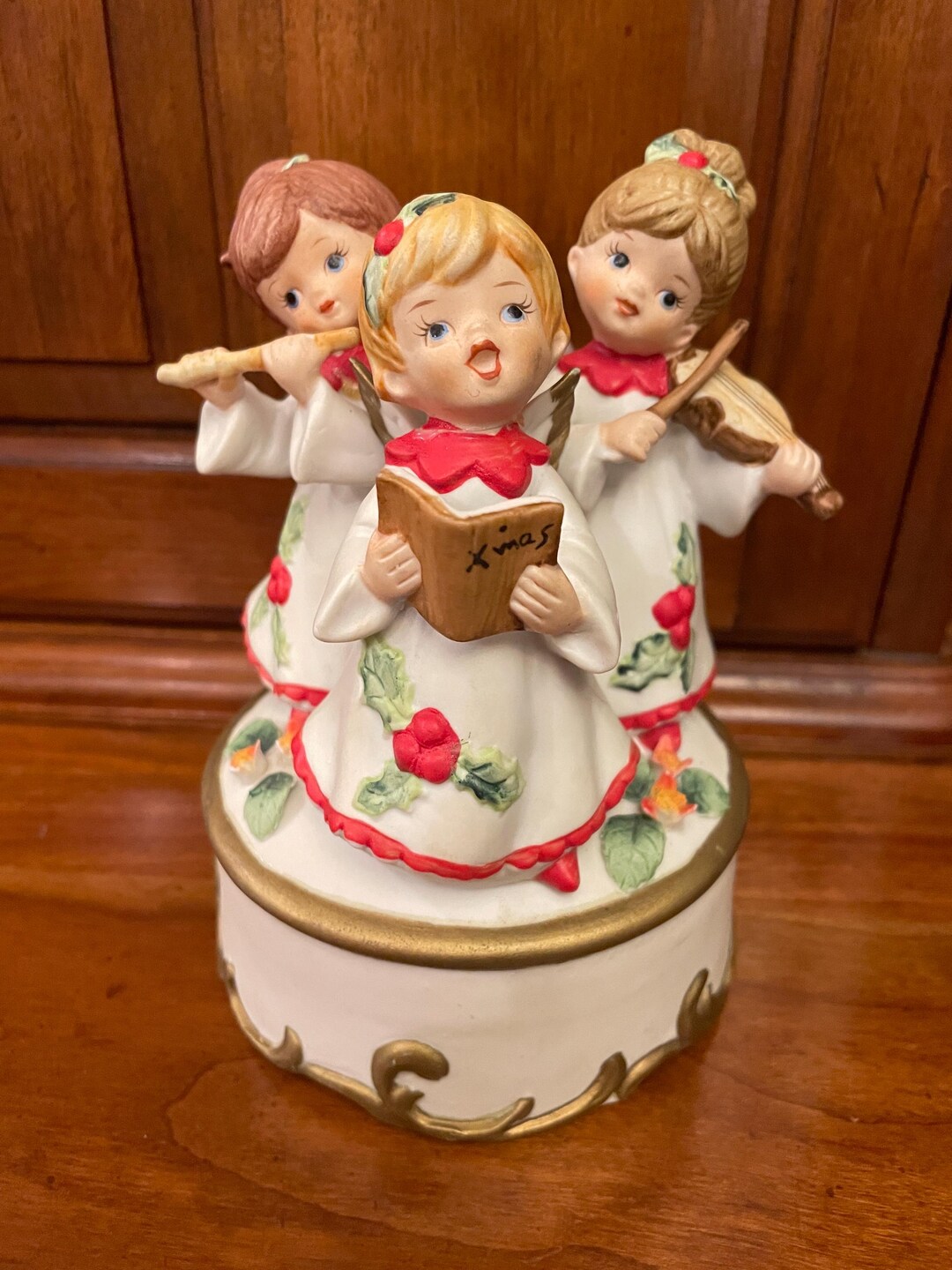 Lefton Christmas Angels Choir Silent Night Music Box 02153 Hand Painted ...