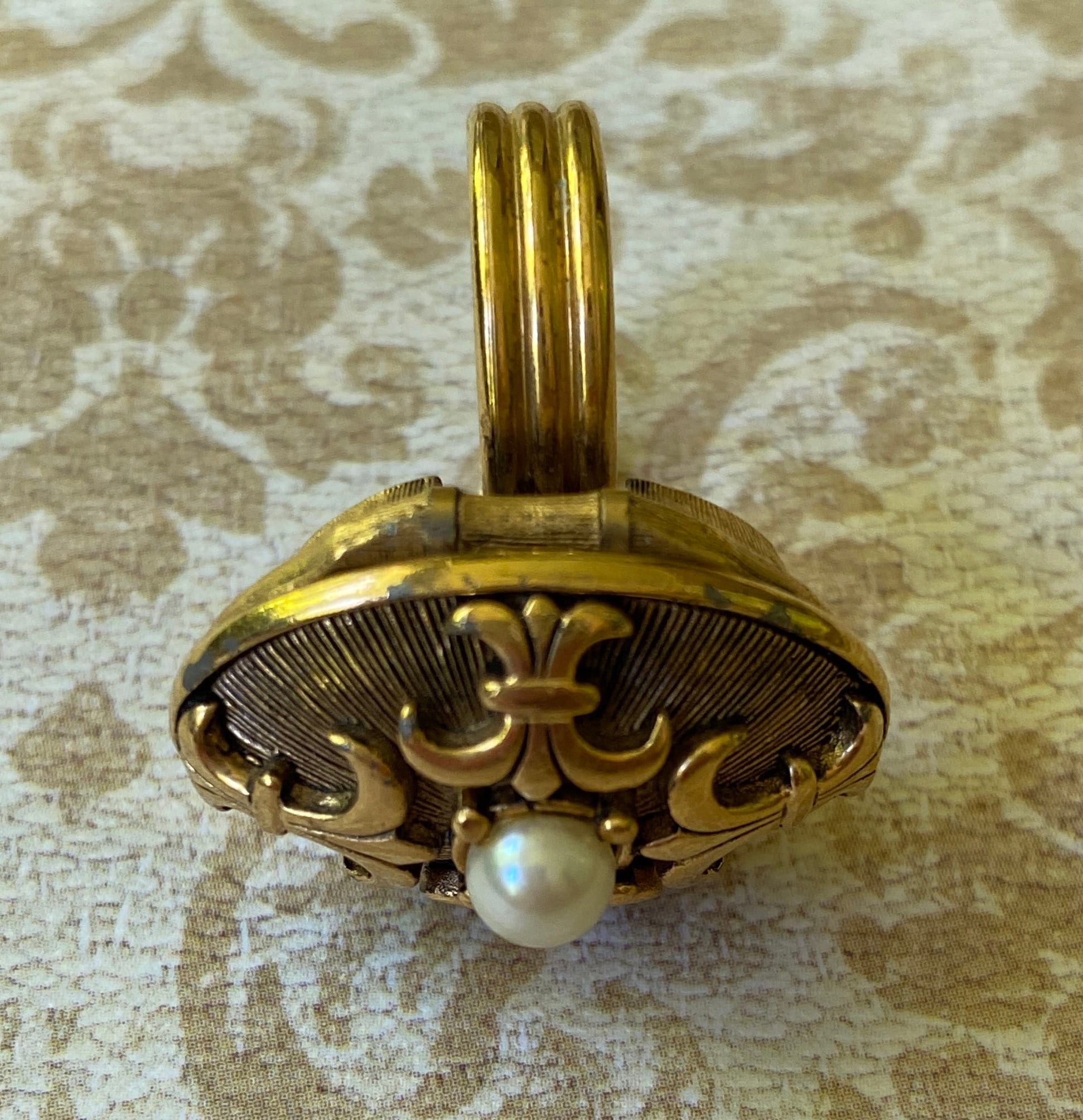 Luzier Fleur De Lis Solid Perfume Ring Adjustable Gold Tone With Faux ...