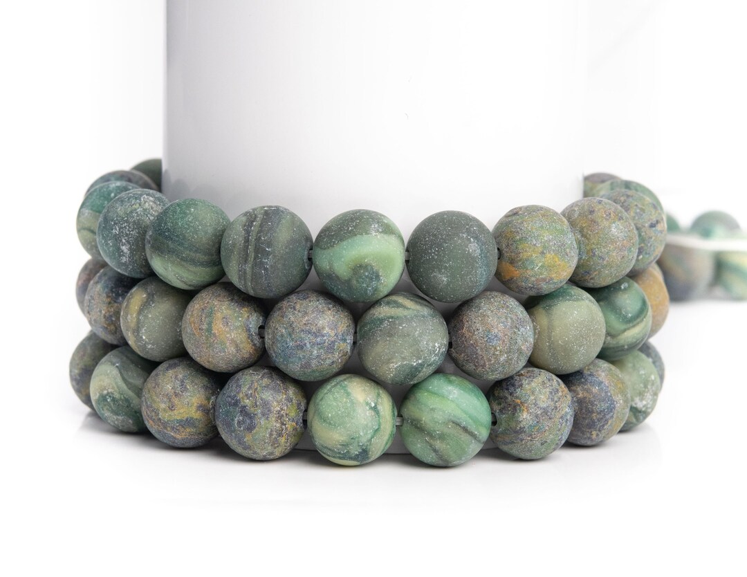 Natural Matte Green Verdite Gemstone Grade AAA Round 10mm Loose Beads ...