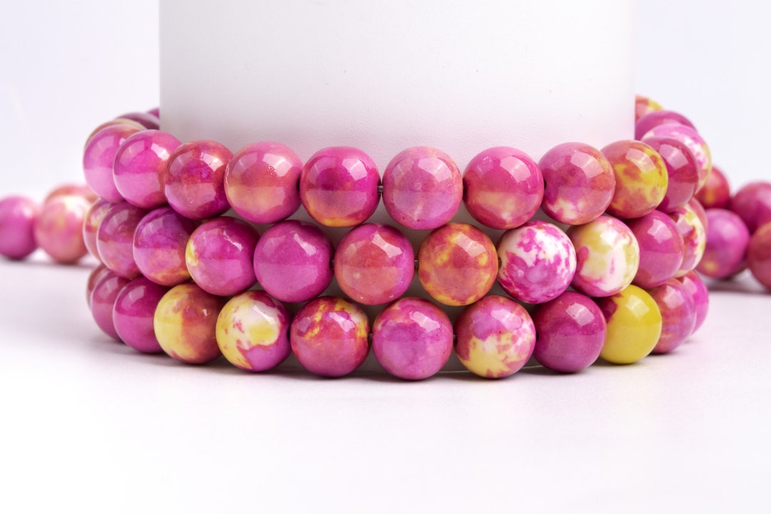Pink & Yellow Rain Flower Jade Gemstone Grade AAA Round 4mm 6mm 8-9mm ...