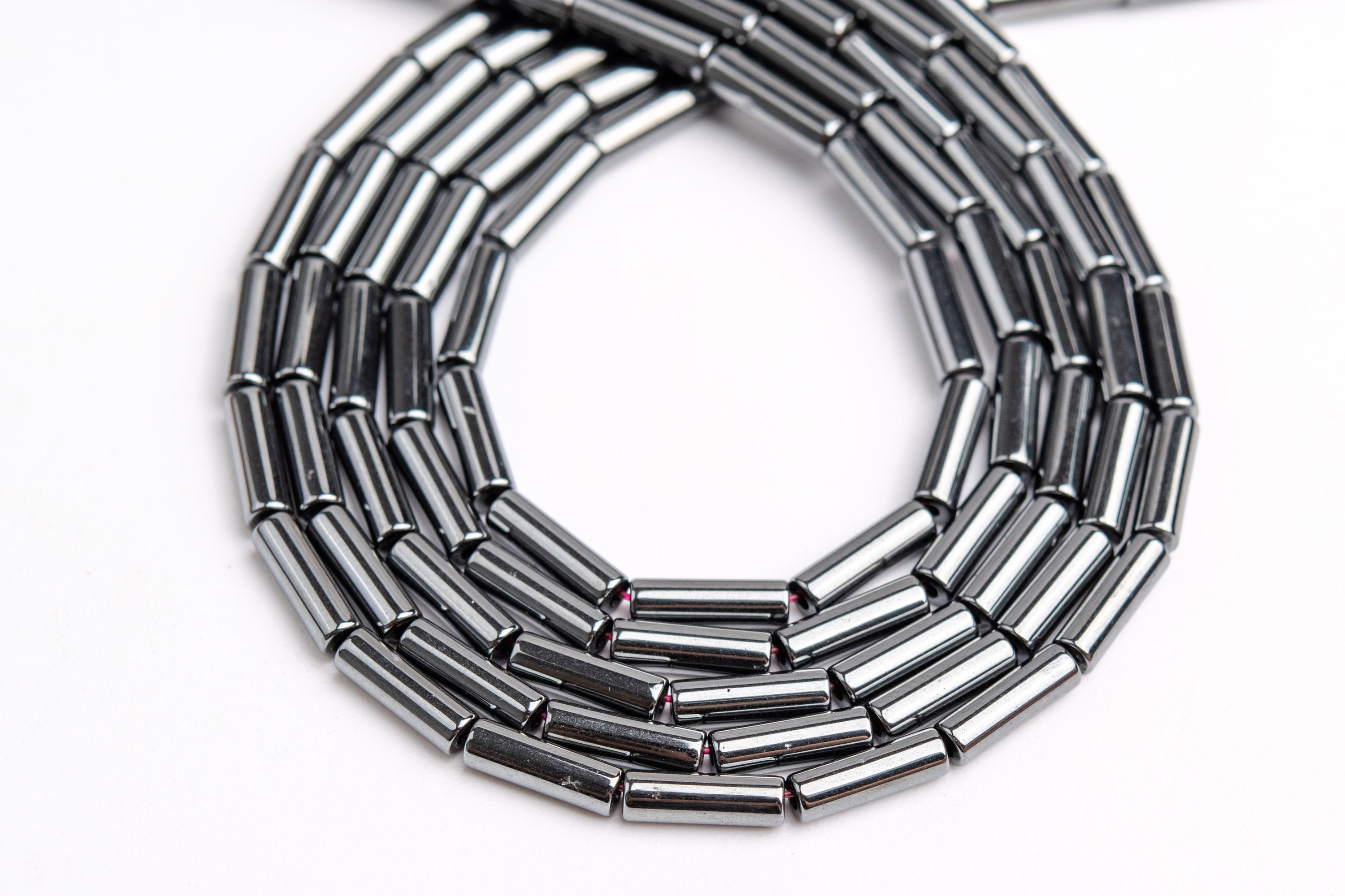 Natural Black Hematite Gemstone Grade AAA Round Tube 8x2mm Loose Beads ...