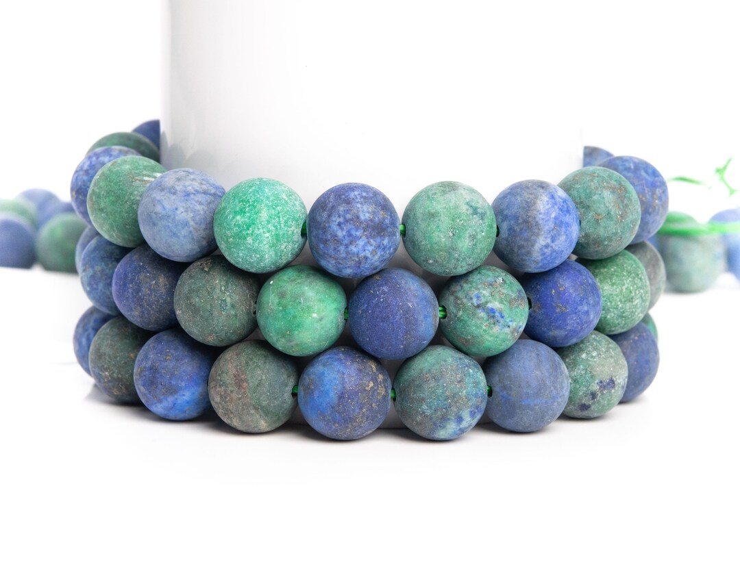 Matte Green & Blue Azurite Gemstone Grade AAA Round 4mm 6mm 8mm 10mm ...