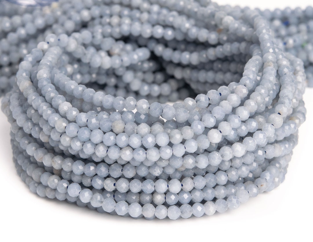 Natural Blue Angelite Gemstone Grade AAA Faceted Round 3mm Loose Beads ...
