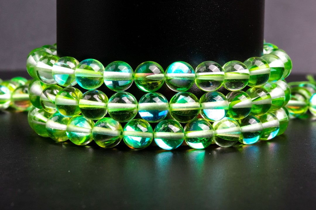 Light Green Mystic Aura Quartz Gemstone Grade AAA Round 8mm Loose Beads ...