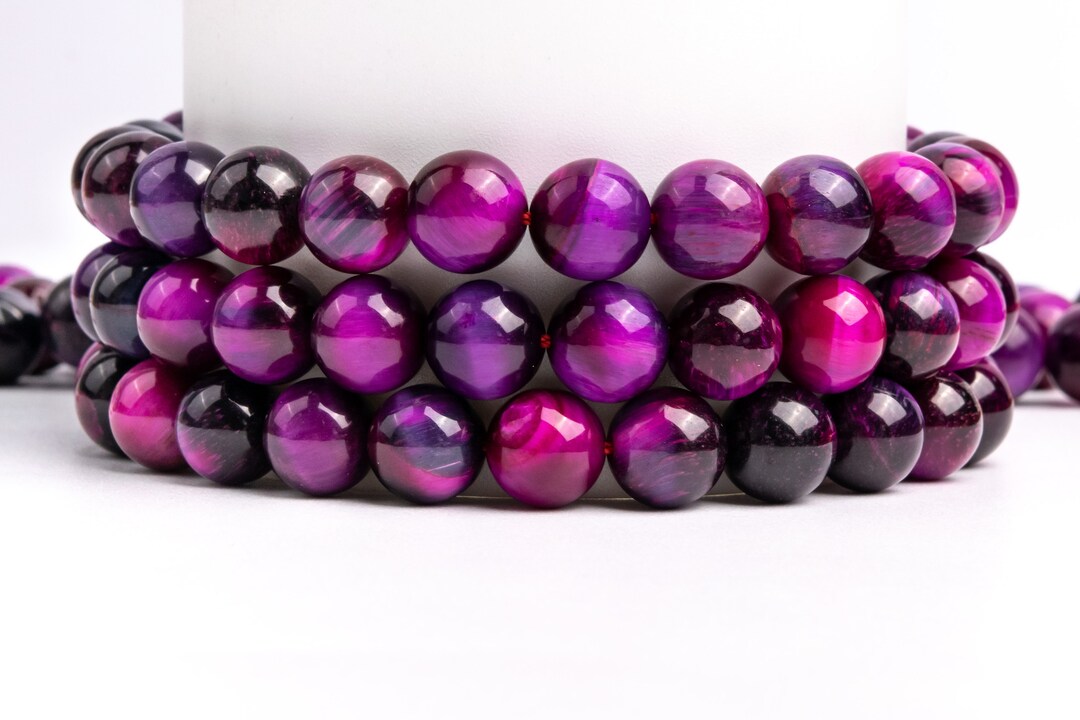Purple Pink Tiger Eye Gemstone Grade AA Round 6mm 8mm 10mm Loose Beads ...