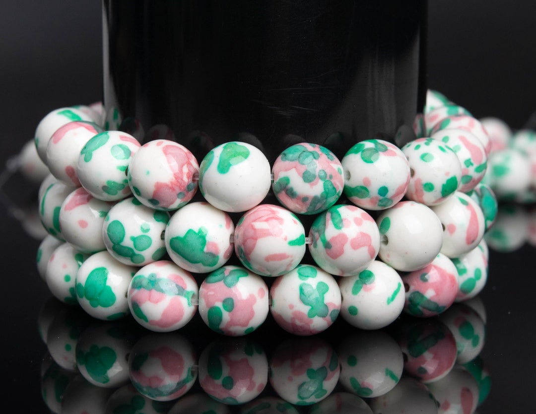 Green & Pink Rain Flower Jade Gemstone Grade AAA Round 4mm 6mm 8mm 10mm ...