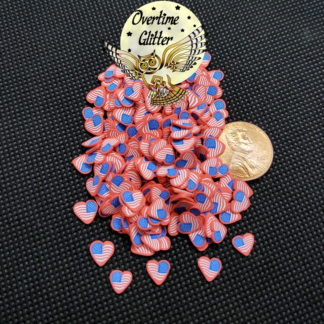 Heart American Flag, 5mm Clay Slices, Sprinkles, Fimo Slices, Nail Deco ...