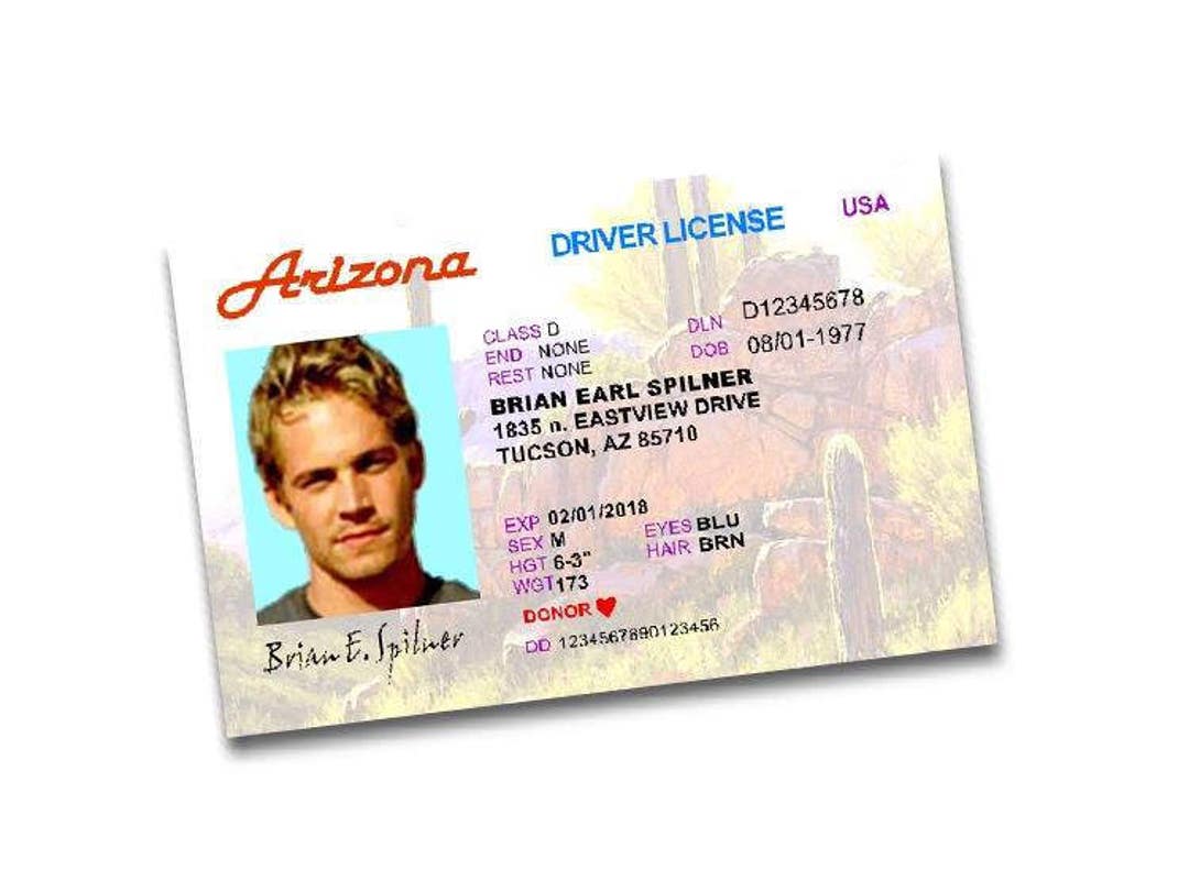 Fast and the Furious Drivers License - Arizona - Costume Prop, Paul ...
