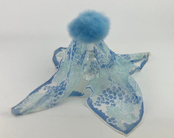 1930s Fluffy Swansdown Powder Puff Blue Grapes Chiffon Handkerchief ...