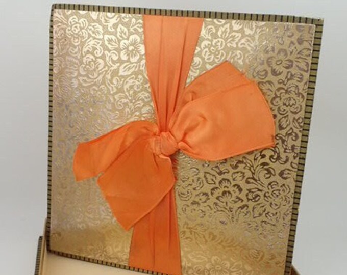 1950s Chocolate Box | Shiny Metallic Gold Floral Orange Ribbon Bow ...