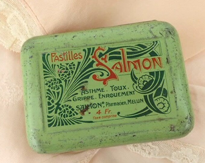 1930s Art Nouveau Salmon Pastille Tin | Medicine Pill Tin Box ...