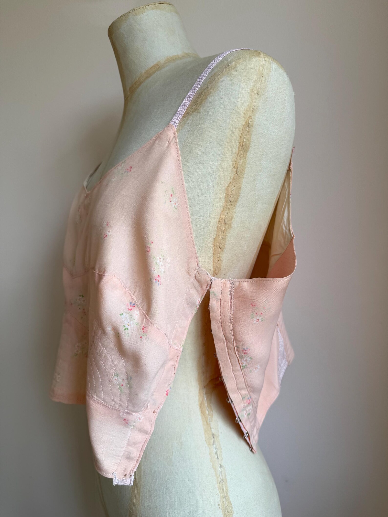 1940s Camisole Top | Peachy Pink Ditsy Floral Rayon Bra Cami Ribbons ...