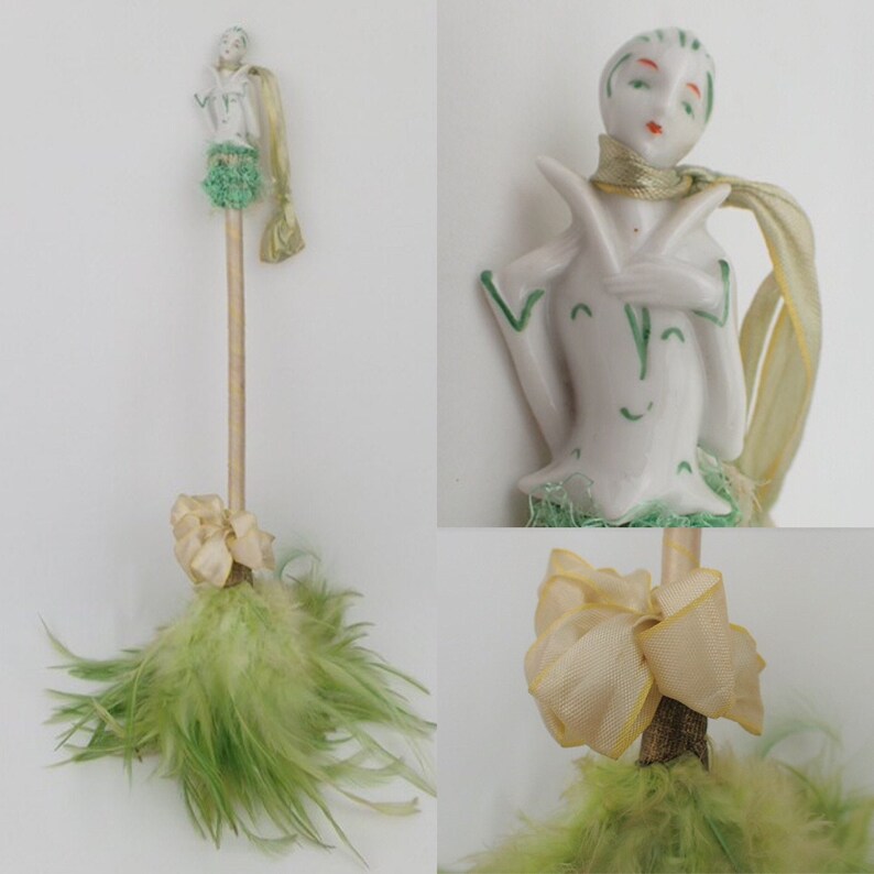 1920's Stylized Half Doll Feather Powder Puff Duster Wand - Etsy