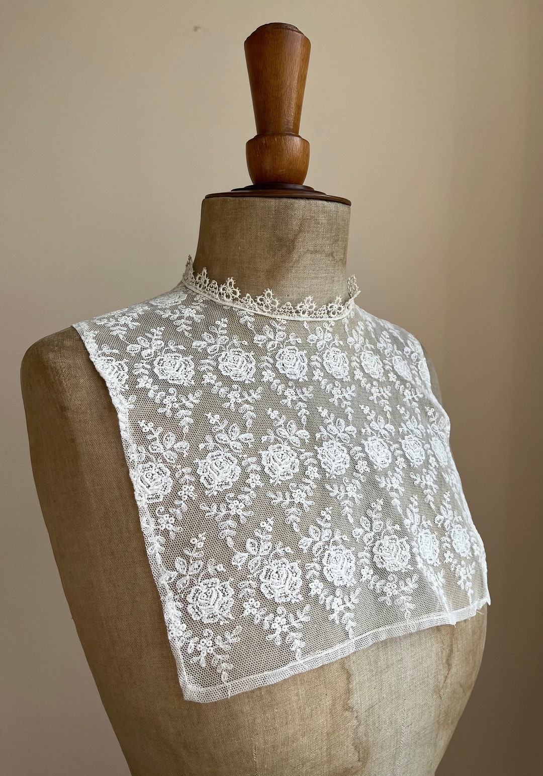 1900s Lace Roses Modesty Panel Floral Tulle Bodice Insert Yoke Bib ...