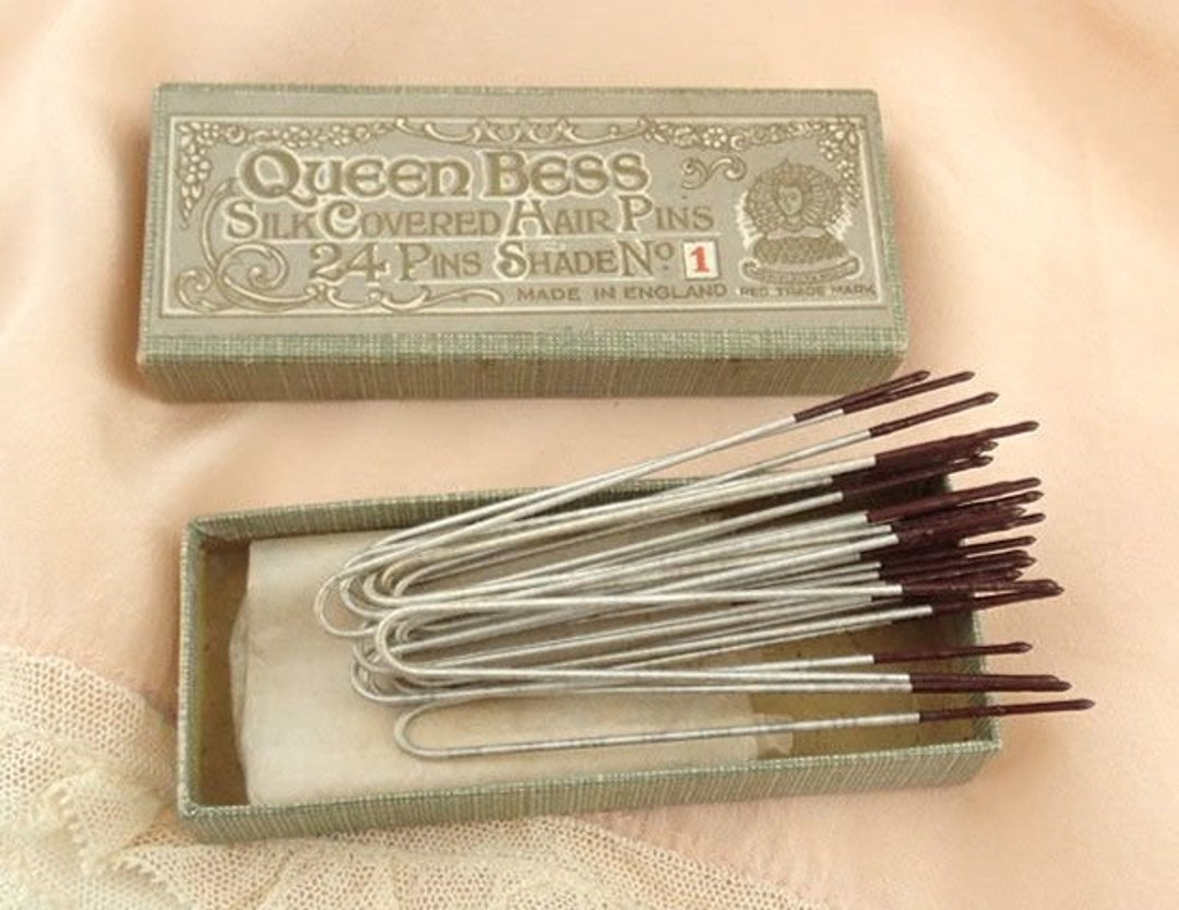 Unused 1910- 1920s Antique Queen Bess Silk Covered Hair Pins Box ...