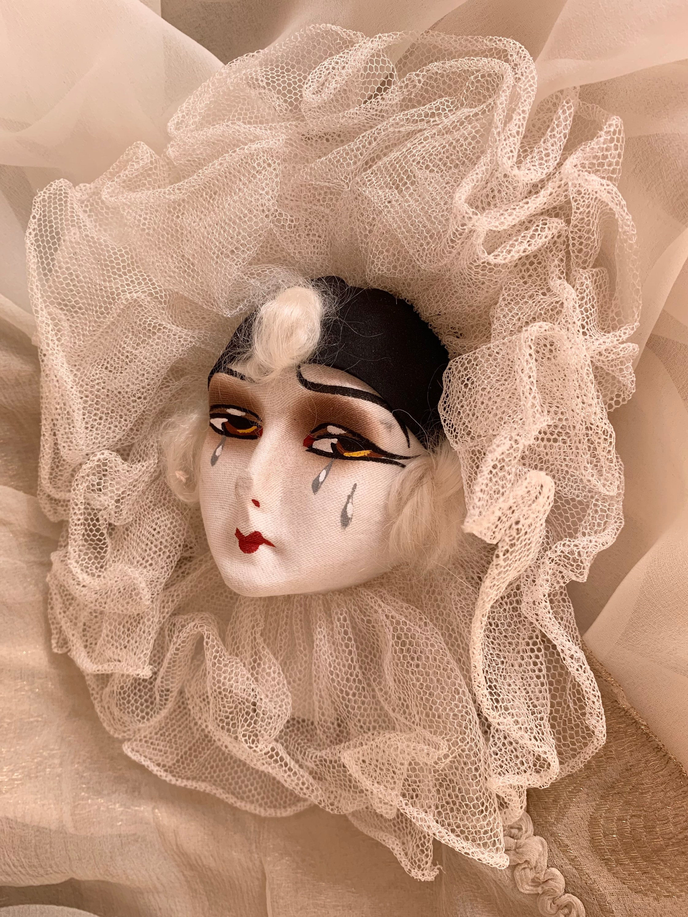 1920s Crying Pierrot Boudoir Doll Head White Tulle Ruffle | Etsy