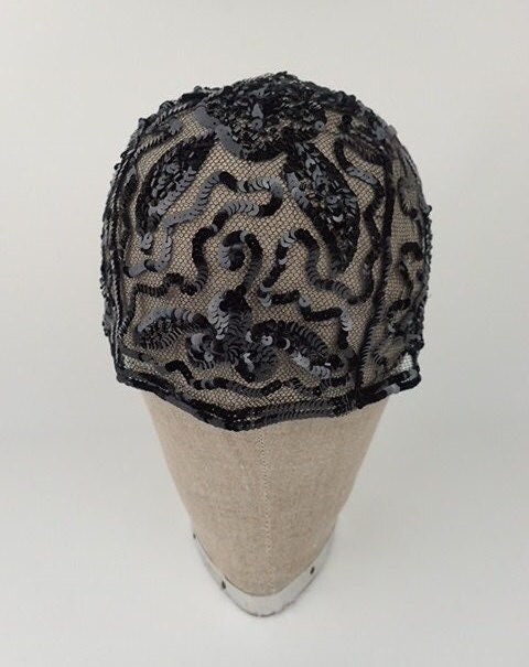 Original 1920s Flapper Cap Black Glossy Sequins Glass Beads - Etsy