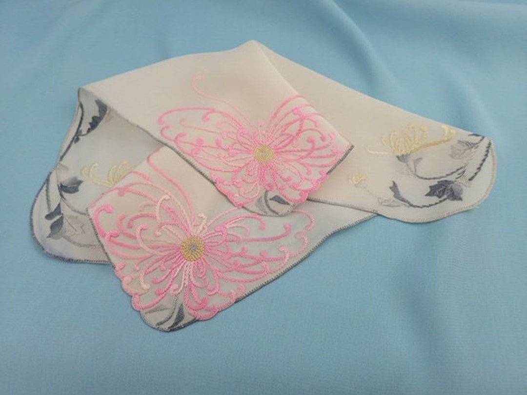 1920s Hand Embroidered Silk Handkerchief Hanky Chrysanthemum ...