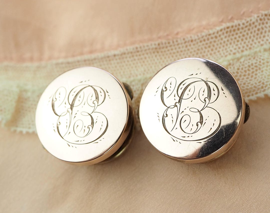 19th Century Bachelor B Initial Buttons Pair | Gold Fronted Stud Spring ...