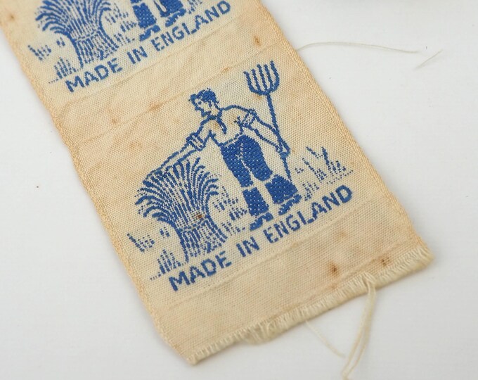 1930s - 1940s Made in England Cotton Labels | Woven Blue Garment Tags ...