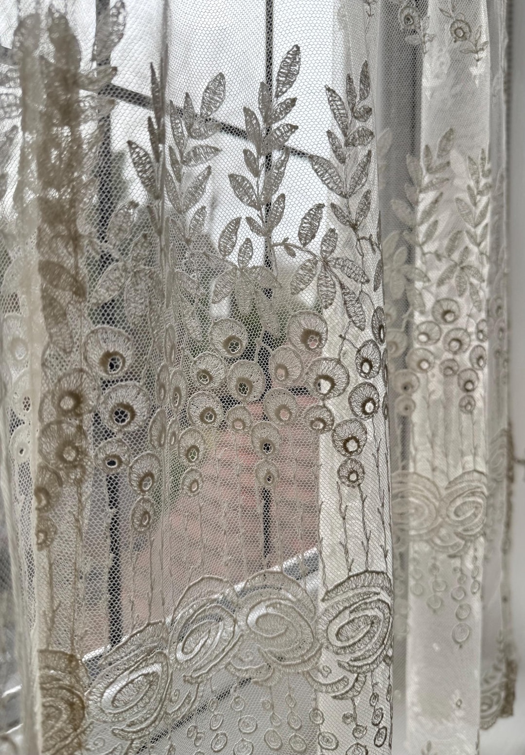 1920s Cottage Flowers Lace Curtains Panels Cream Floral Tulle Panel ...