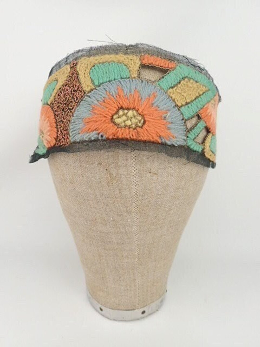 Large 1920s Embroidered Wool Appliqué Floral Coral Trim Trimming ...